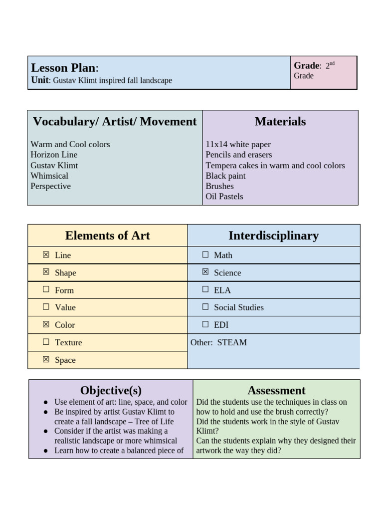 Gustave Klimt 2nd Grade Fall Landscapes | PDF | Cognitive Science ...