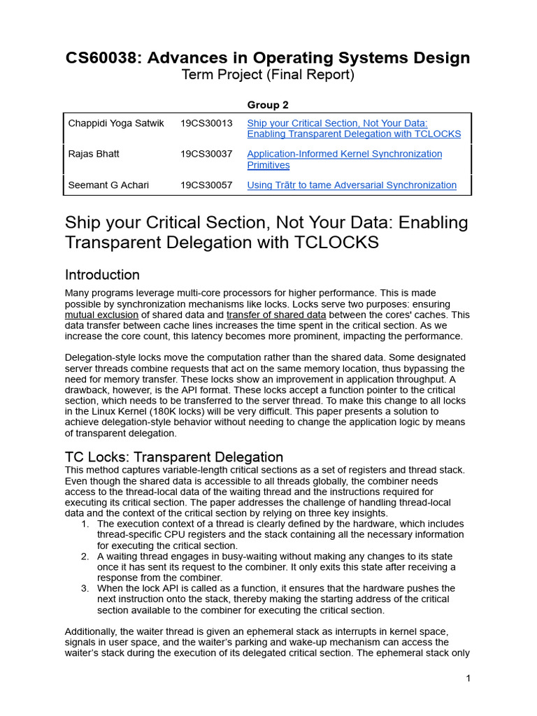 AOS Term Project Final (Group 2) | PDF | Thread (Computing) | Kernel (Operating System)