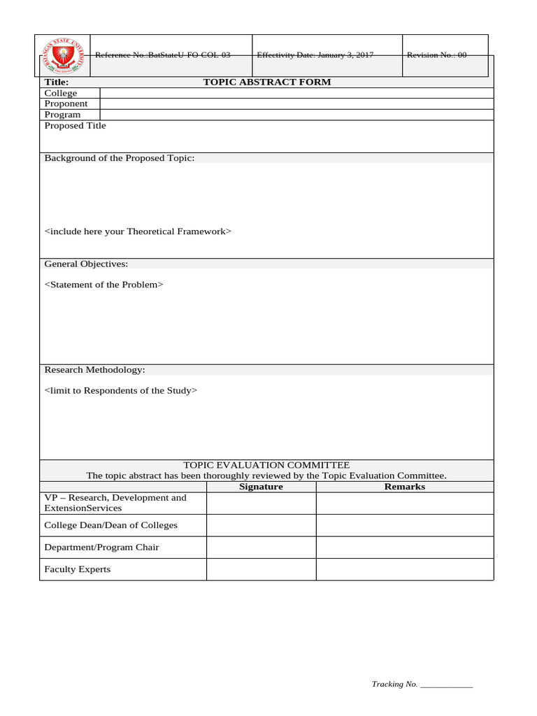 BatStateU FO COL 03 Research Topic Abstract Form TWDW1 | PDF