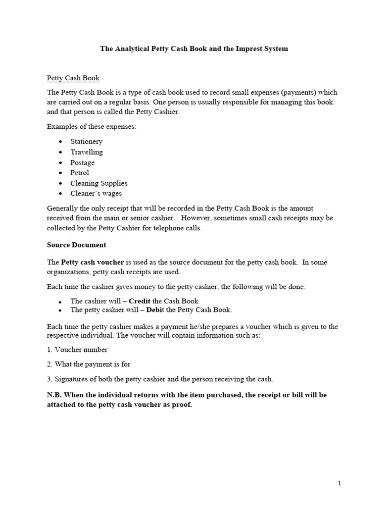 Petty Cash Book Notes | PDF | Debits And Credits | Payments