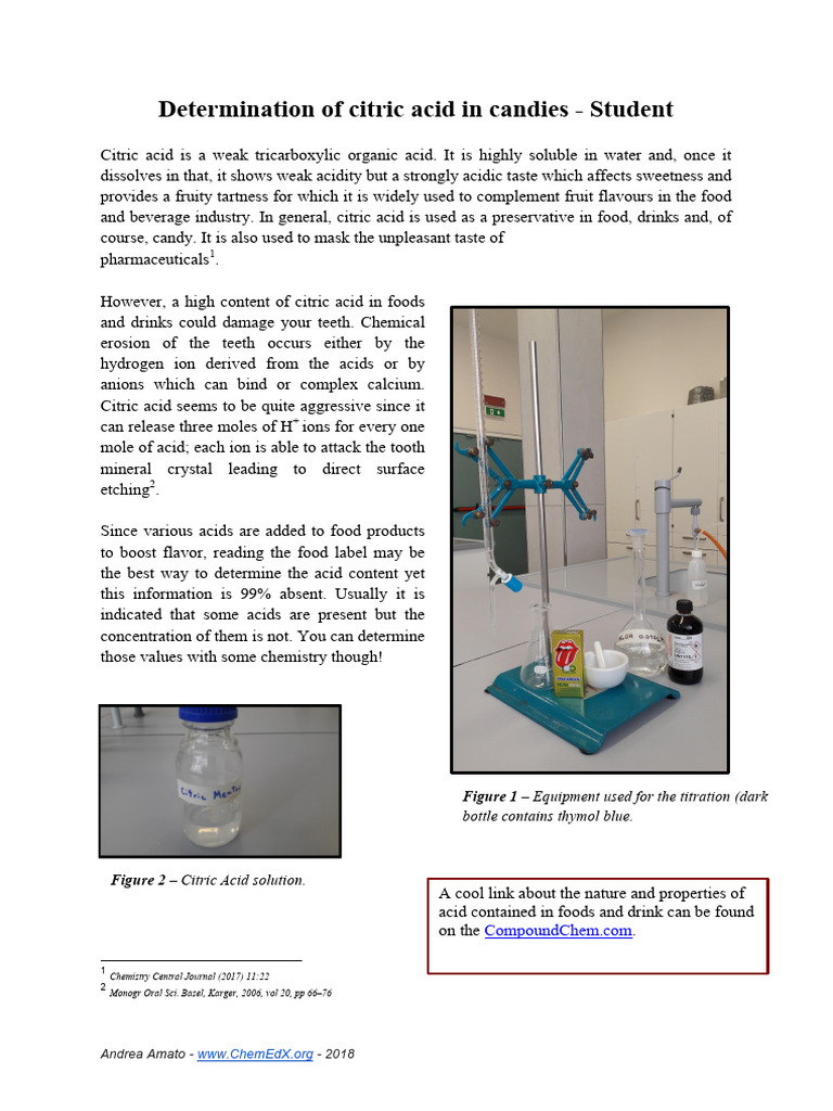 Determination Citric Acid Candies Student - 1 | PDF | Titration | Chemistry