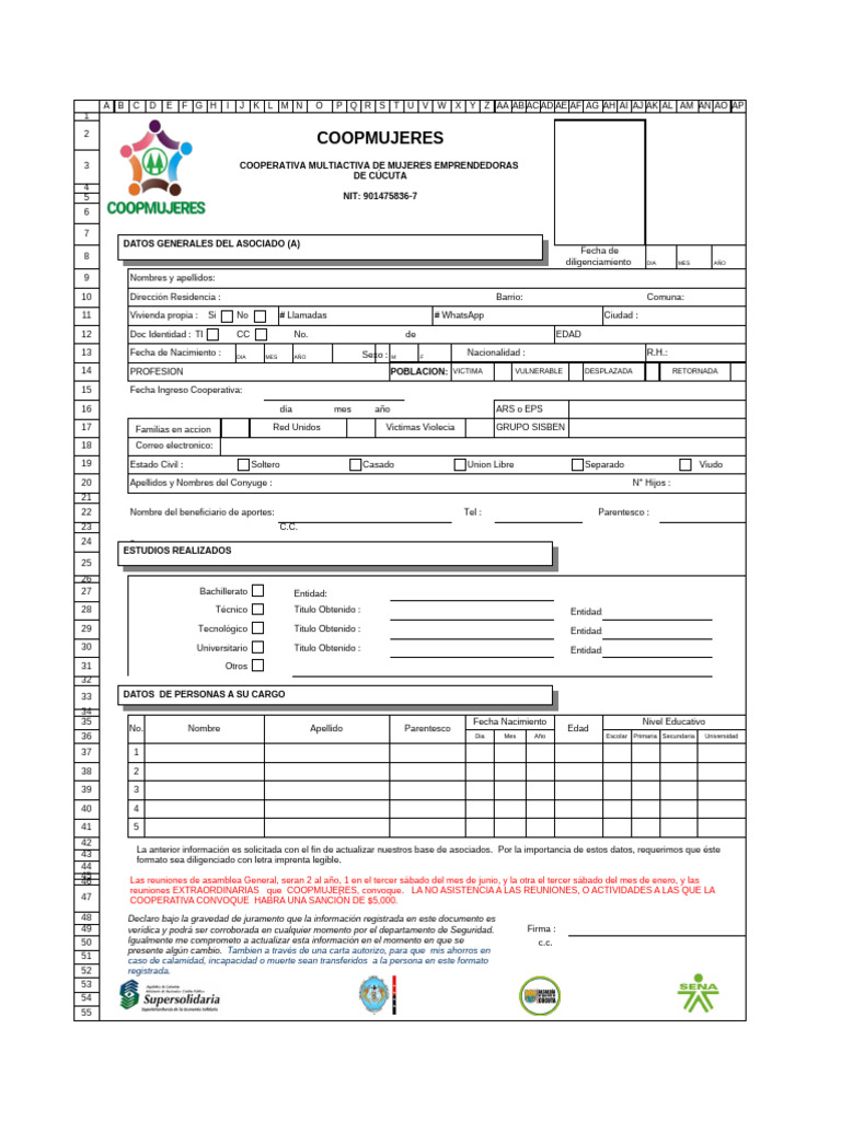 FORMATO ACTUALIZACION DE DATOS COOPMUJERES OCTUBRE de 2023 | PDF