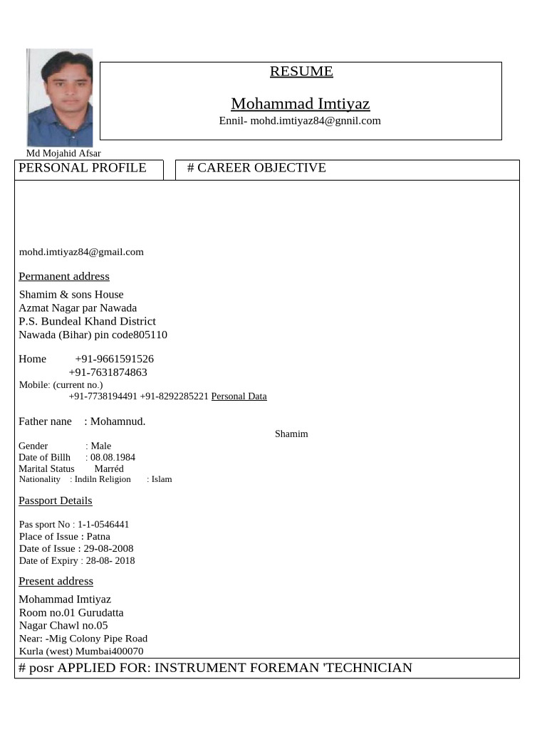 01) Inst - Foreman Updated (Imtiyaz) | PDF | Mechanical Engineering | Equipment