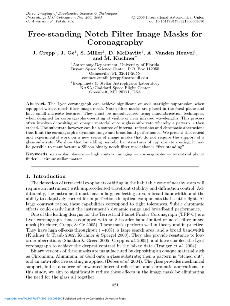 Freestanding Notch Filter Image Masks For Coronagraphy | PDF ...