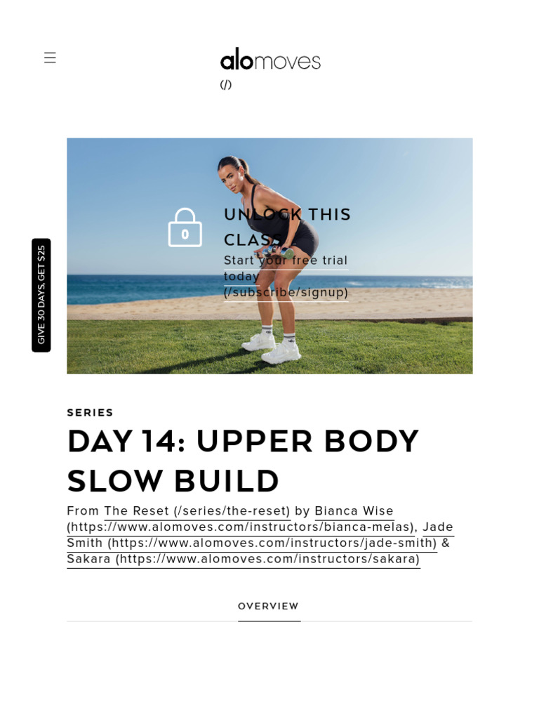 The Reset - Day 14 - Upper Body Slow Build - Alo Moves | PDF