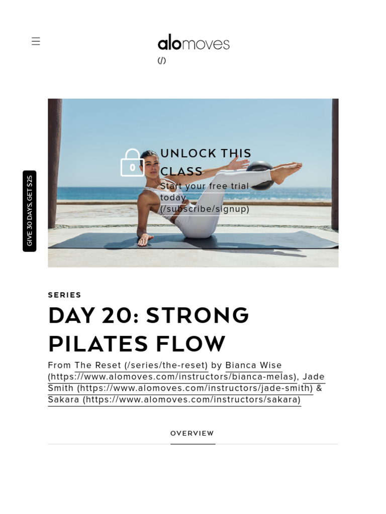 The Reset - Day 20 - Strong Pilates Flow - Alo Moves | PDF | Pilates