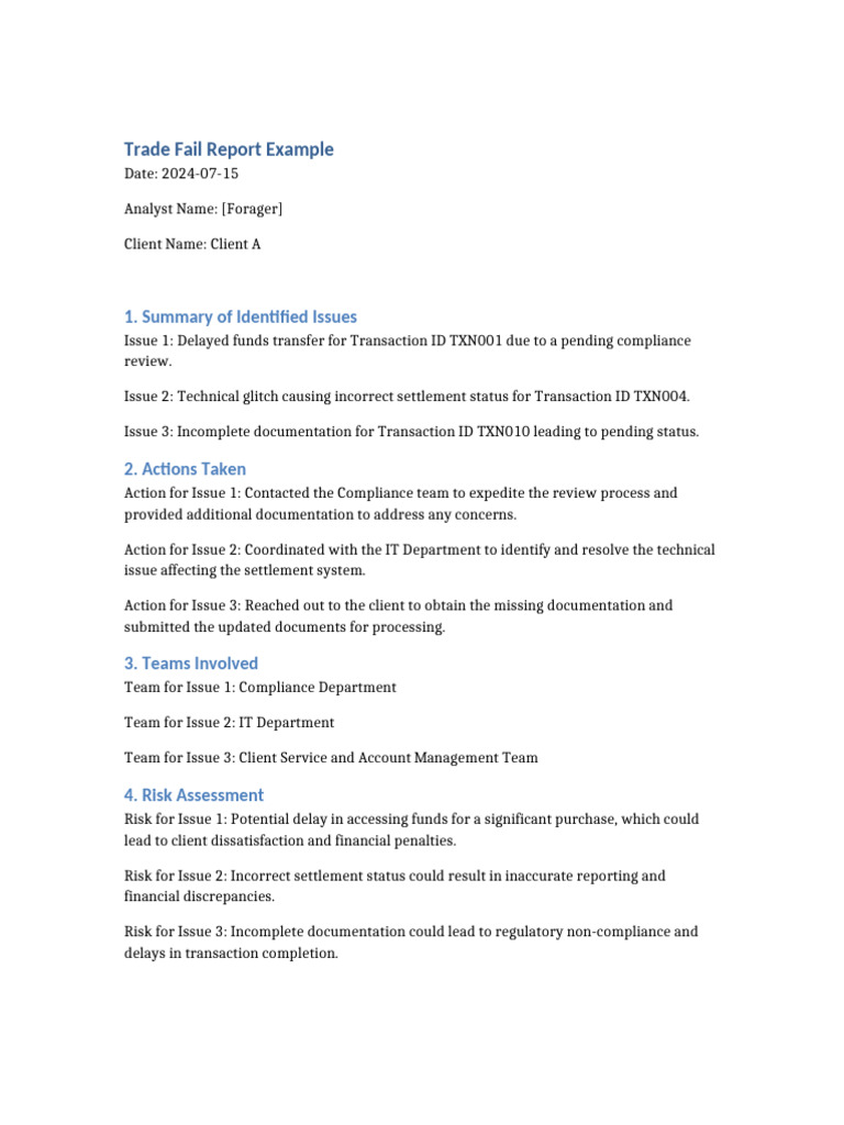 Trade Fail Analysis and Recommendations | PDF | Regulatory Compliance ...