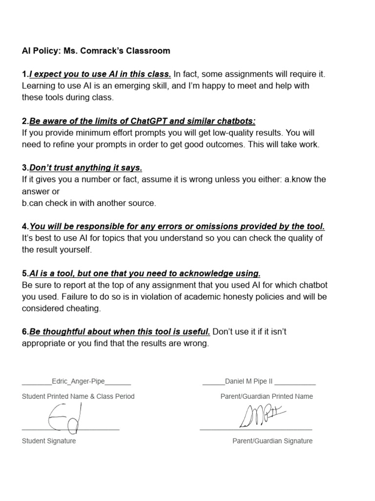 Kami Export - Edric Pipe (LN 9) - AI Policy_ Ms. Comrack's Classroom | PDF