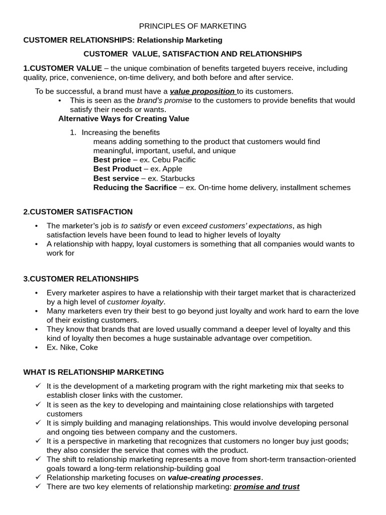 Principles of Marketing Customer Relationship | PDF | Marketing | Brand