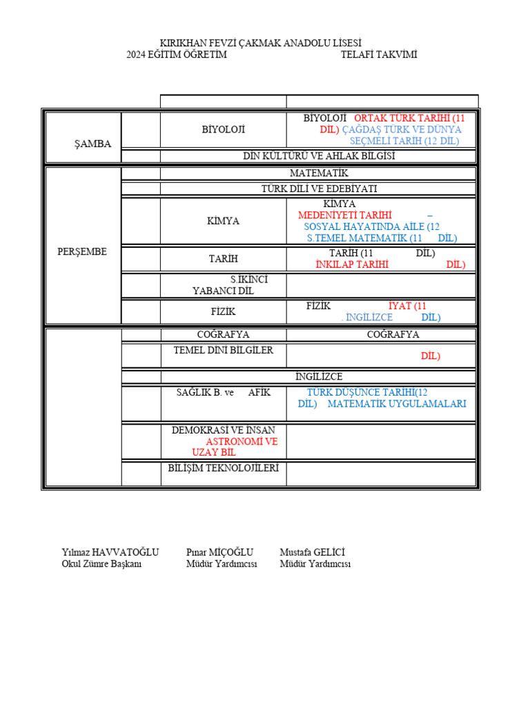 Telafi Takvimi 23-24 2.dönem 1.sınav | PDF