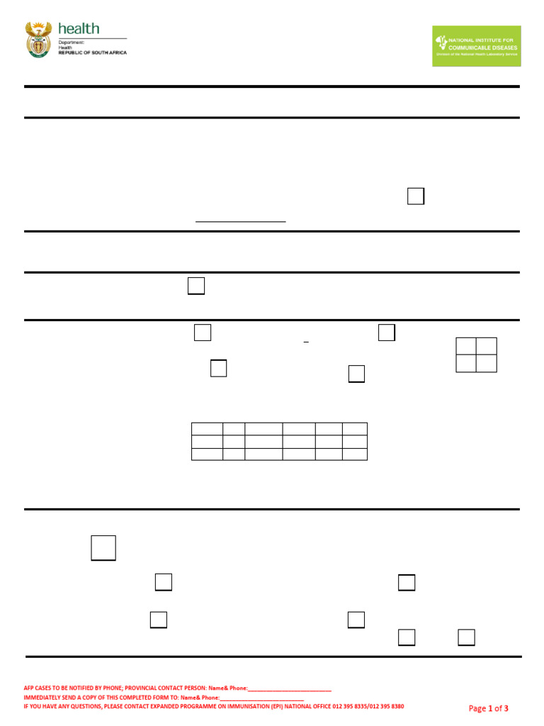 South Africa AFP Case Investigation Form | PDF | Health Sciences ...