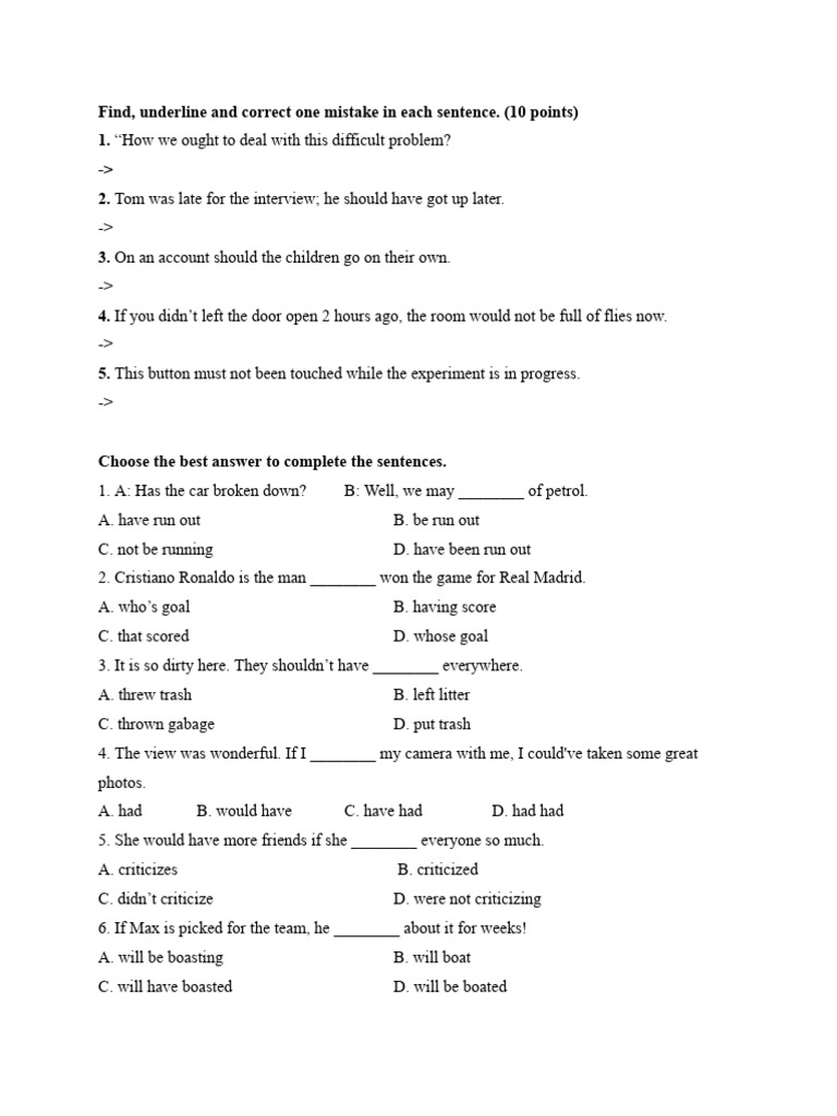 Bonus Exercise: Sentence Correction Tasks | PDF
