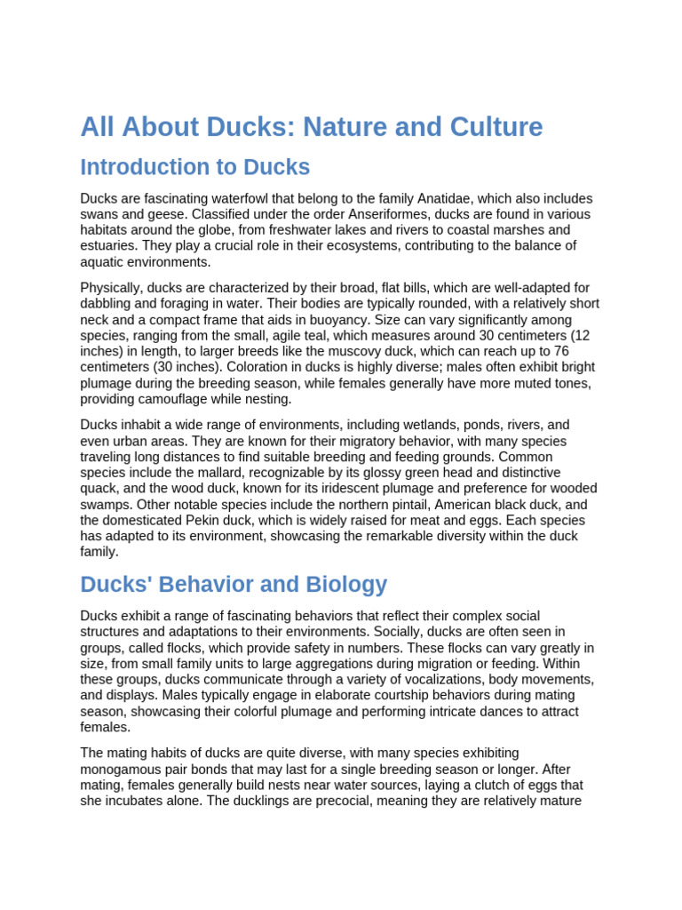 Ducks: Ecology, Behavior, and Culture | PDF | Duck | Wetland