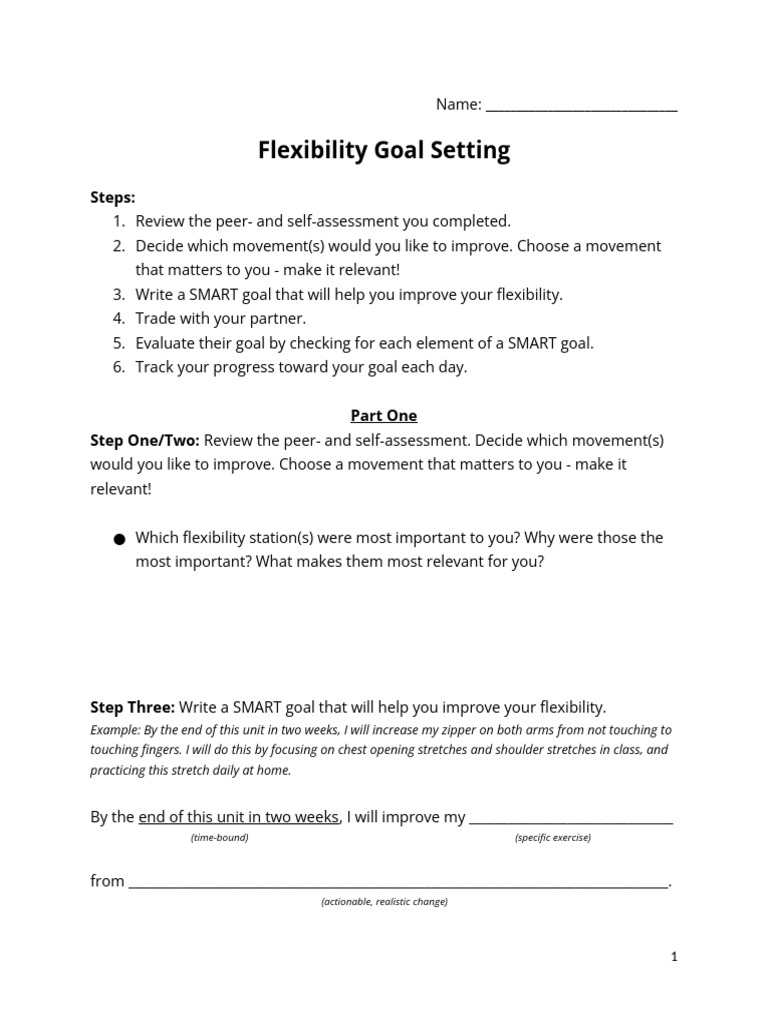 2 - Flexibility Goal Setting | PDF | Flexibility (Anatomy) | Goal