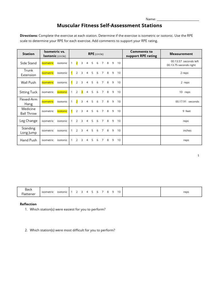 2 - Muscular Fitness Self-Assessment Stations | PDF | Physical Exercise ...