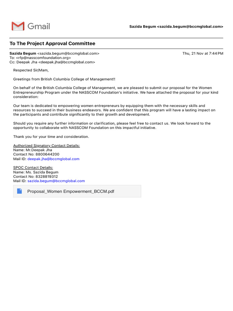 BCCM Proposal for Women Entrepreneurs | PDF