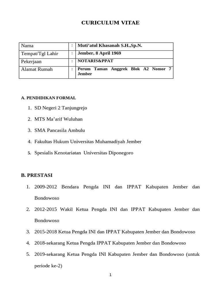 CONTOH CV Ibu Mut'atul | PDF