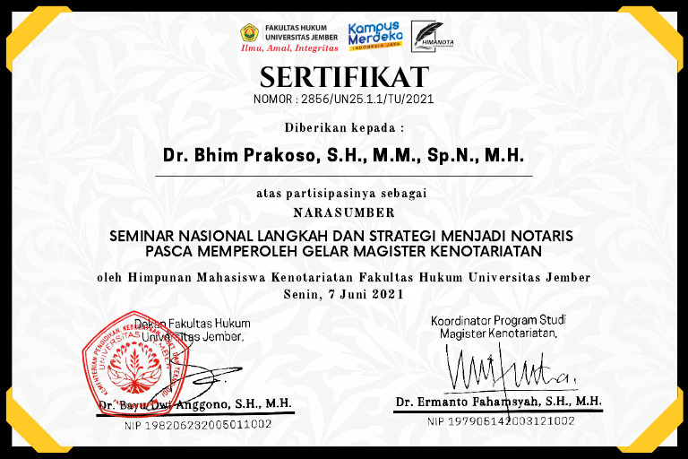 CONTOH Sertifikat WEBINAR Pak Bhim | PDF