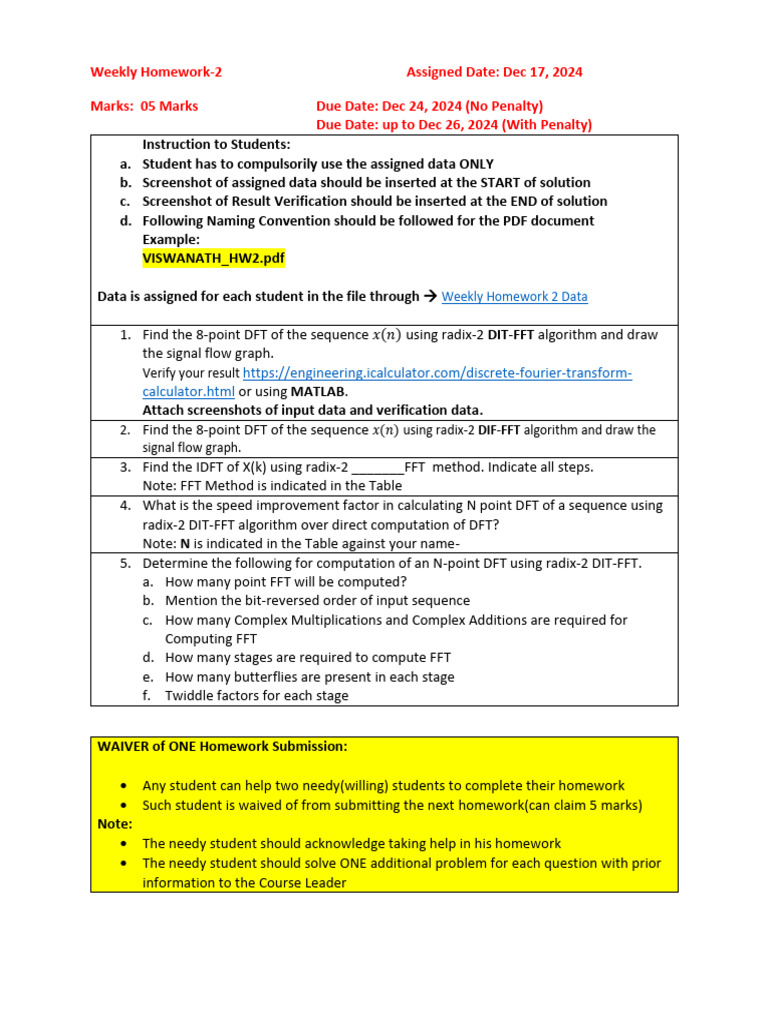 Weekly Homework 2: DFT and FFT Tasks | PDF