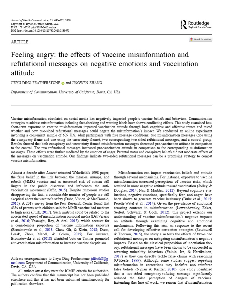 FEATHERSTONE & ZHANG 2020 Feeling Angry The Effects of Vaccine ...