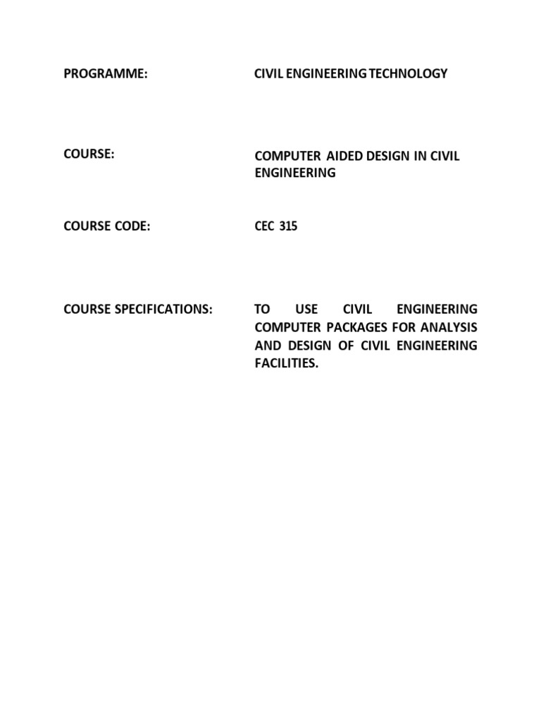 CEC 315 Introduction to Computer Aided Design | PDF | Computer Aided ... CEC 315 Introduction to Computer Aided Design | PDF | Computer Aided ...