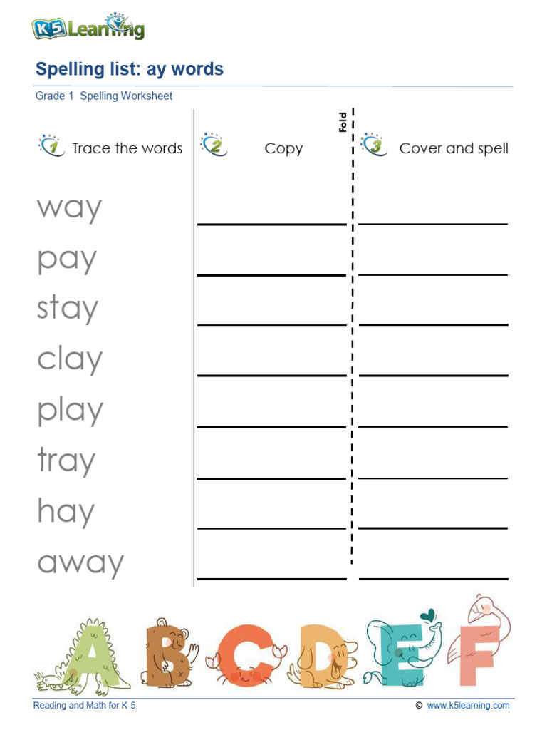 Grade 1 Spelling List Ay Words | PDF