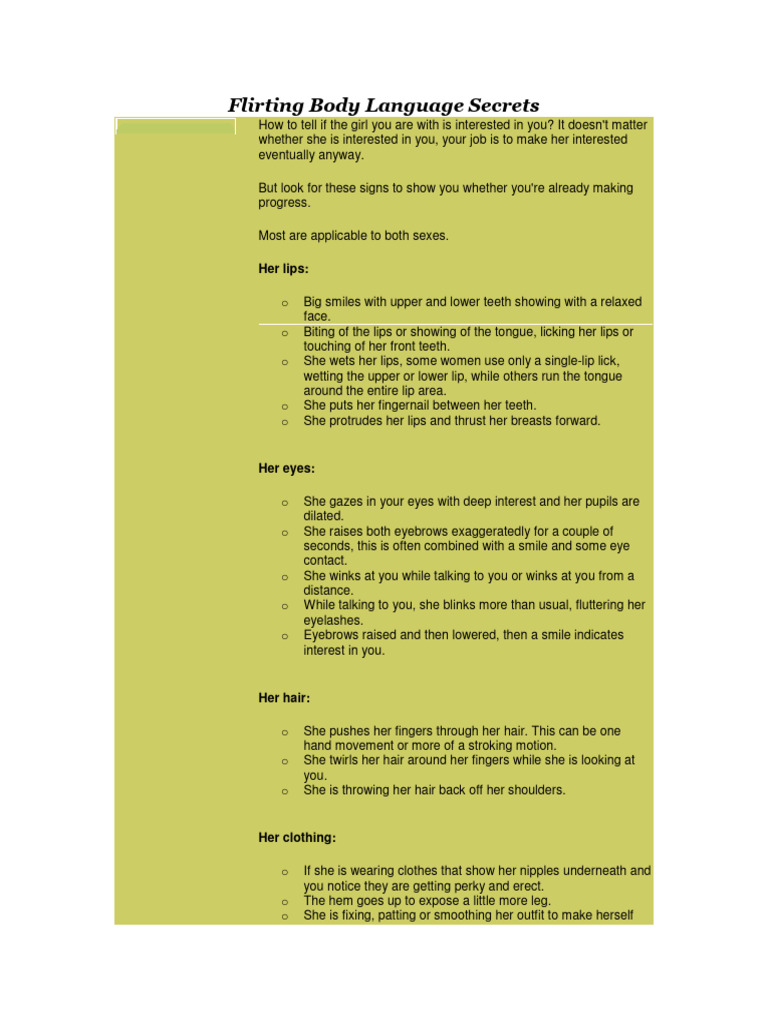 Flirting Body Language Secrets | PDF | Body Language | Hand Flirting Body Language Secrets | PDF | Body Language | Hand