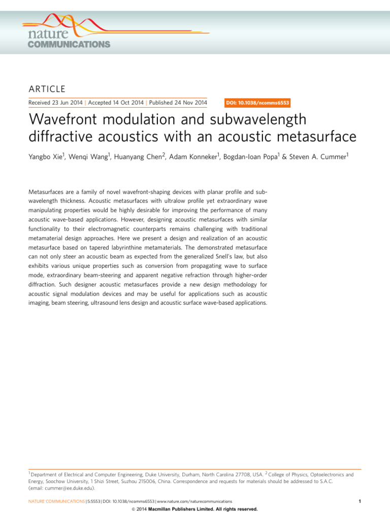 2014 - NatComm Labyrinthine | PDF | Waves | Metamaterial