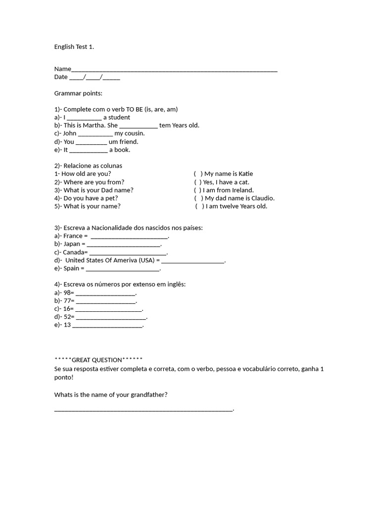 English Test 1 | PDF