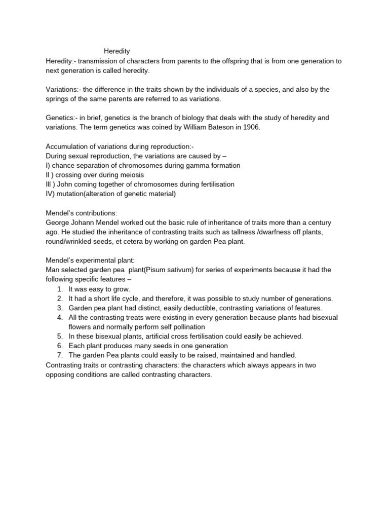 Heredity Class 10 | PDF | Heredity | Genetics