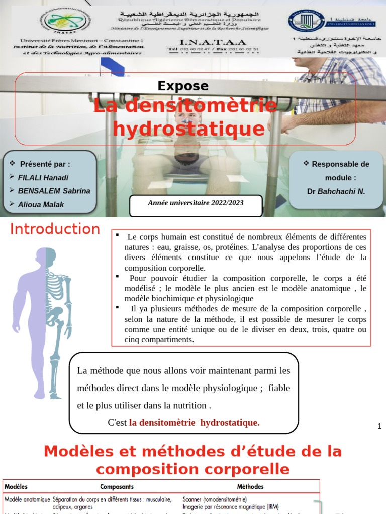 Densitomètrie Hydrostatique (Bensalem - Alioua - Filali) | PDF | Masse | Obésité