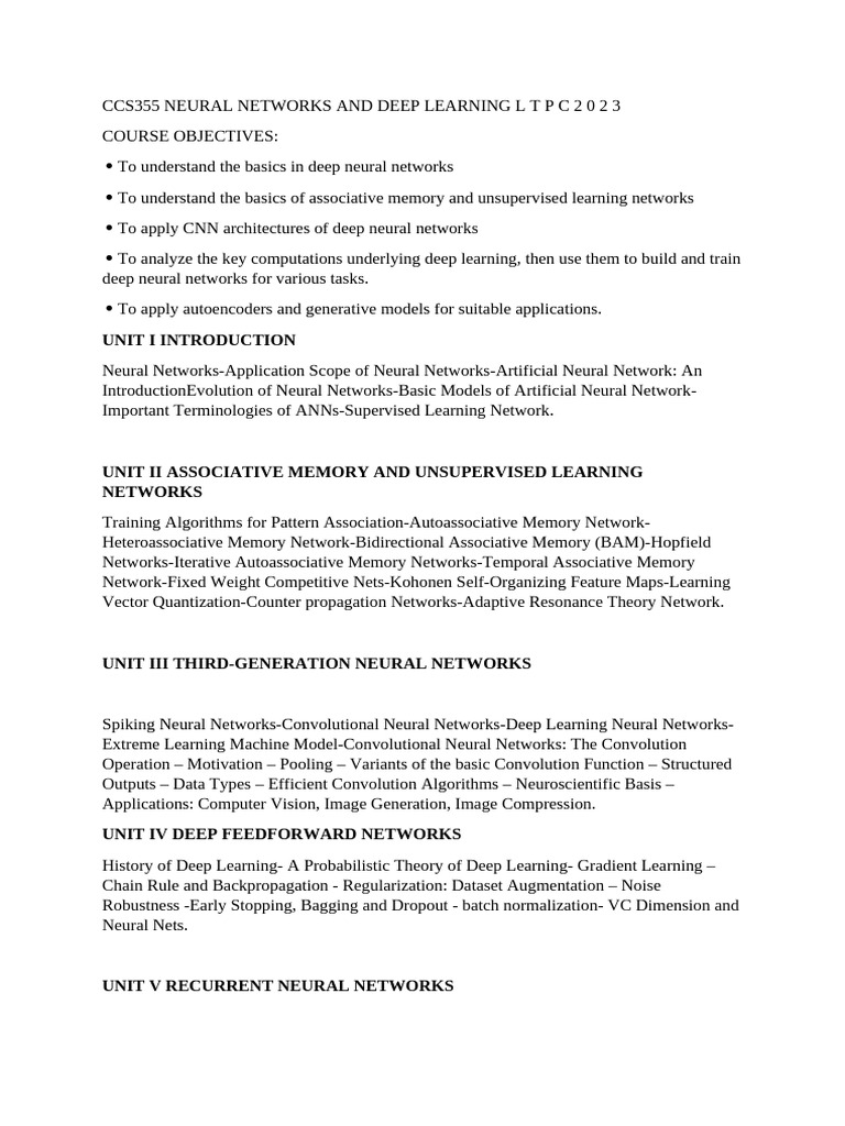 CCS355 Neural Networks and Deep Learning | PDF | Artificial Neural Network | Deep Learning