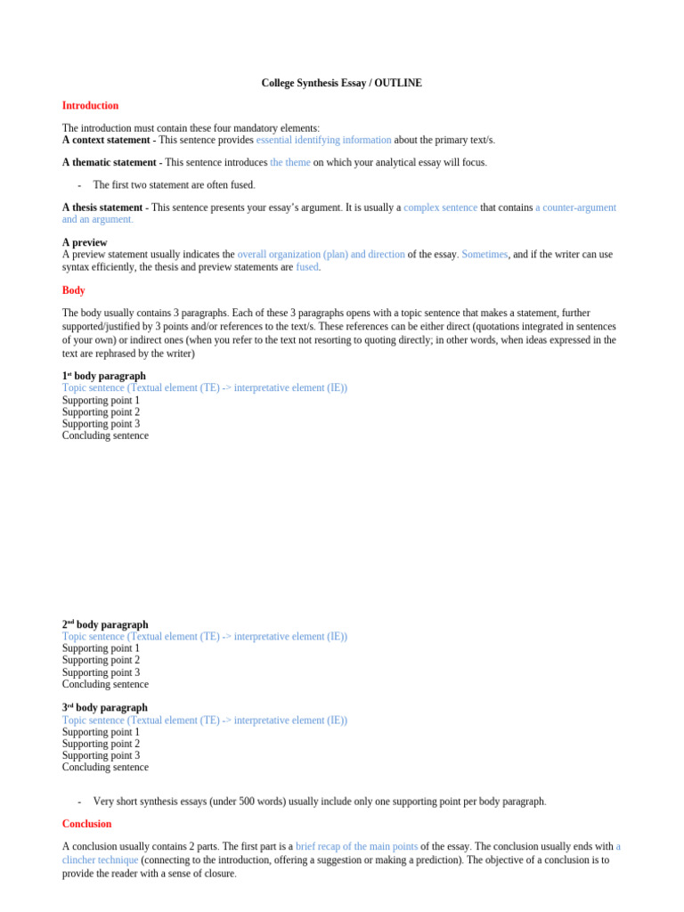 Synthesis Essay Outline | PDF