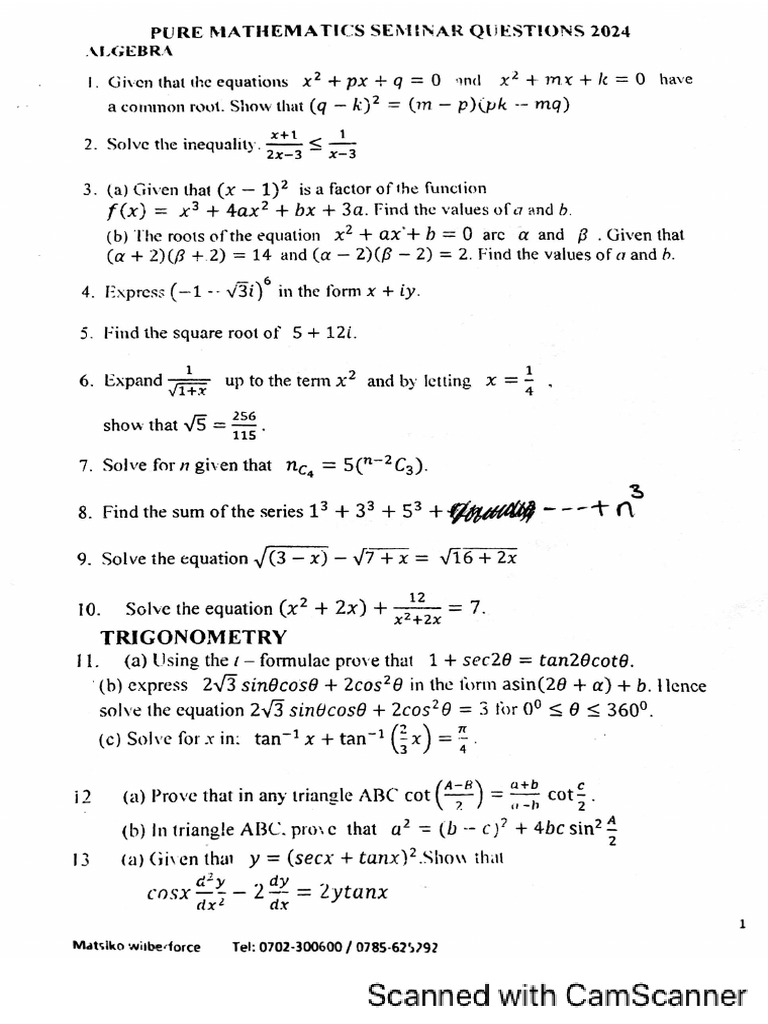 S6 Pure Math Seminar Questions All Branc | PDF