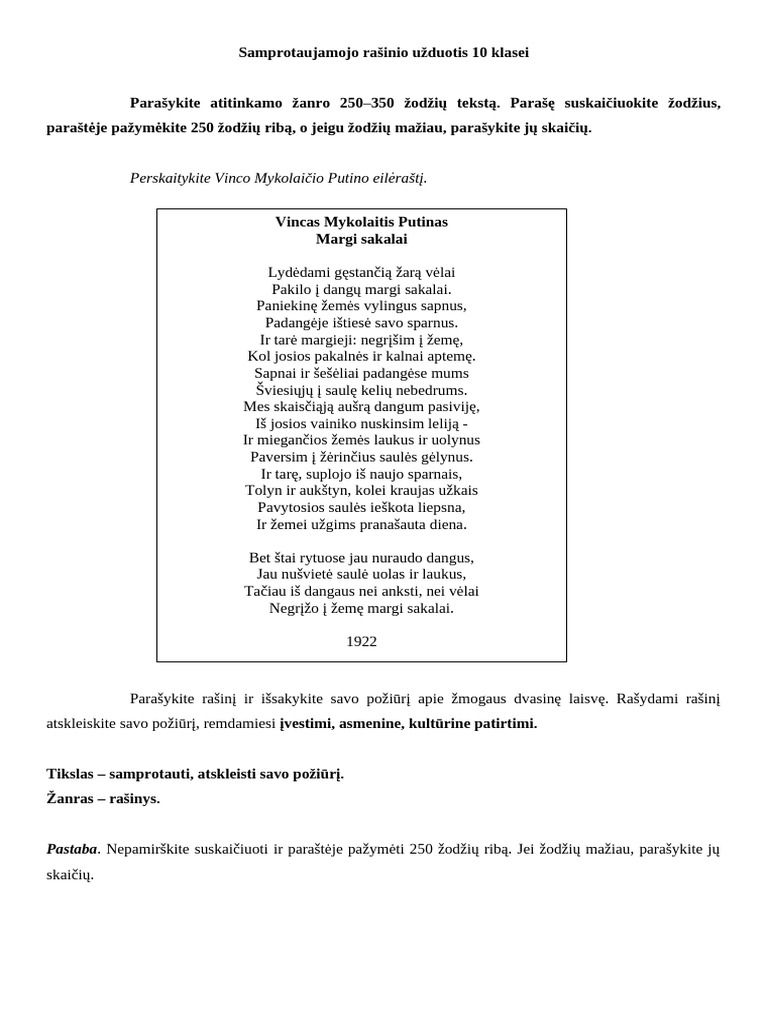 Samprotavimo Rasinio Uzduotis. 10 Klase | PDF