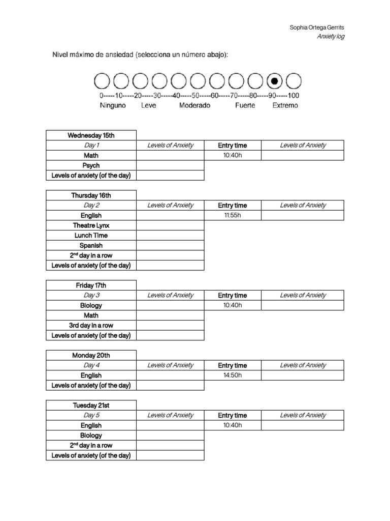 Anxiety Log | PDF