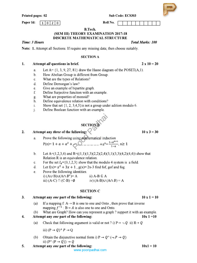 Discrete Mathematical Structure-ECS303 | PDF