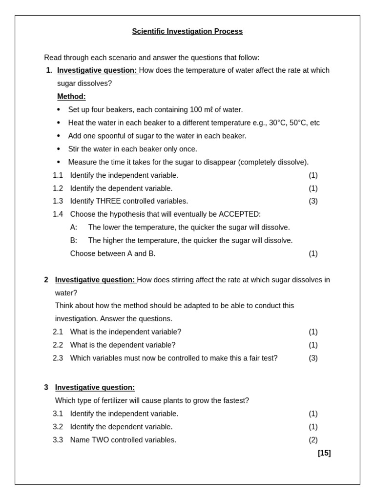 Scientific Investigation Process Homework | PDF