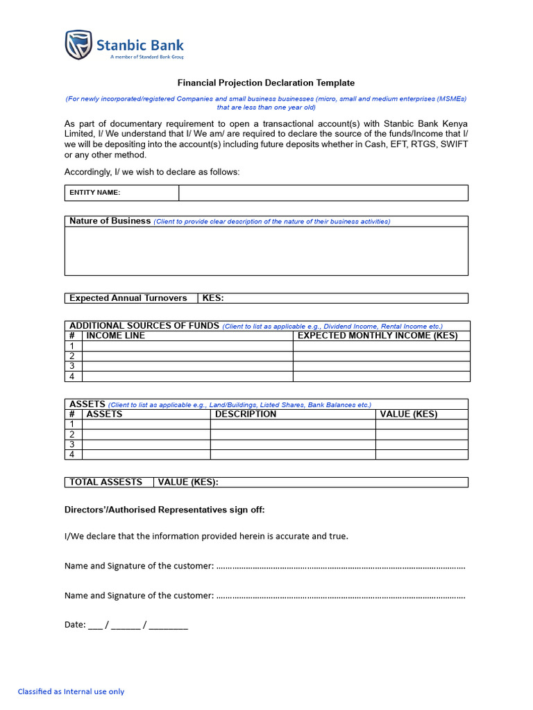 Financial Projection Declaration Template | PDF