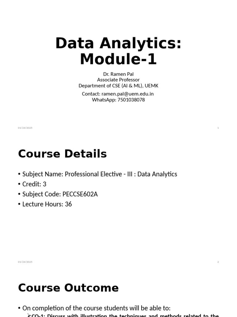 Data Analytics - Module-1.2 | PDF | Data Analysis | Statistics