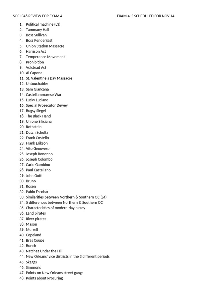 SOCI 346 Exam 4 Study Guide | PDF | Organized Crime | Crimes