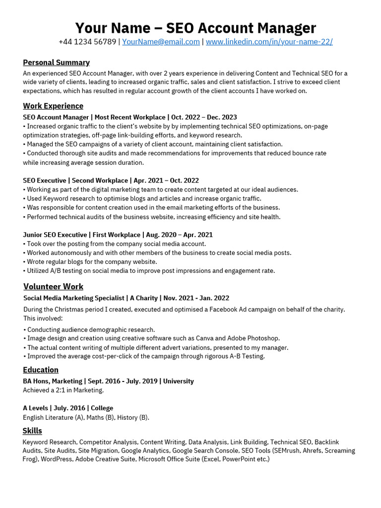 CV Examples For Digital Marketing and SEO | PDF | Search Engine ...