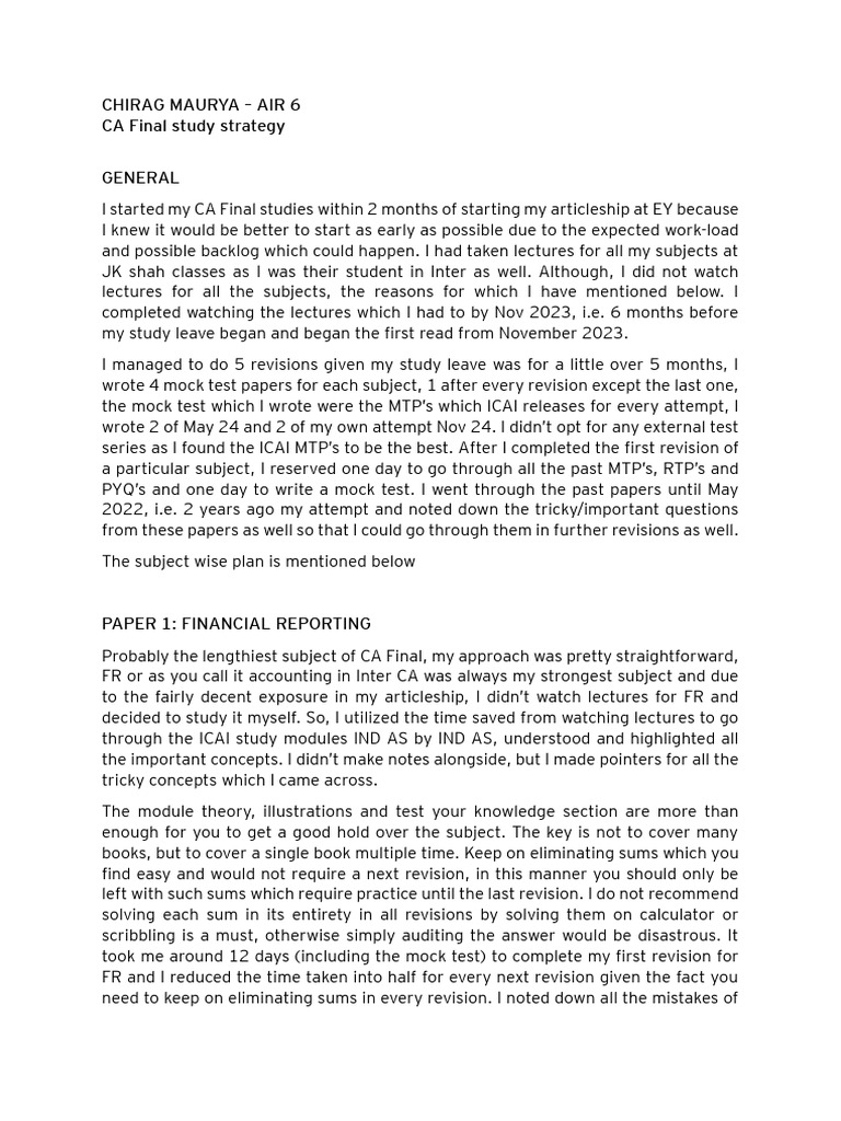 CA Final Study Plan | PDF | Taxes