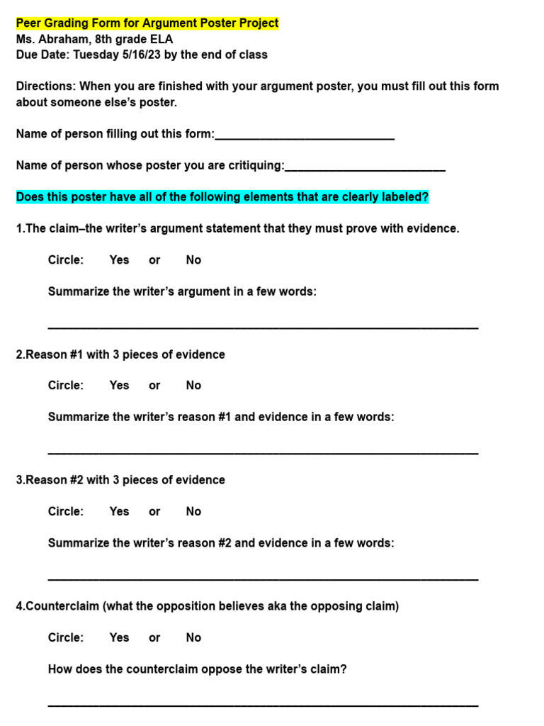 Peer Grading for Argument Posters | PDF