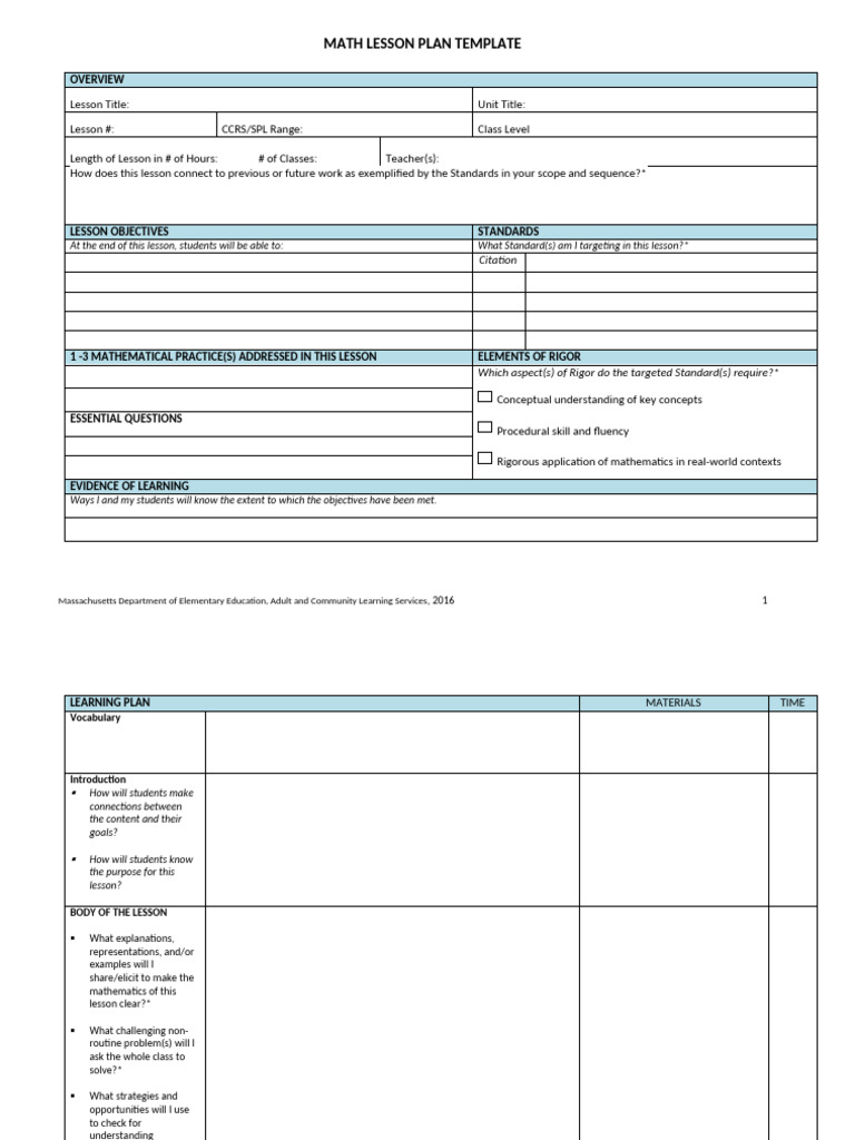Math Lesson Plan Template | PDF | Lesson Plan | Learning