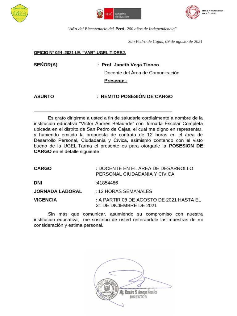 Posesion de Cargo - Prof. Janeth | PDF