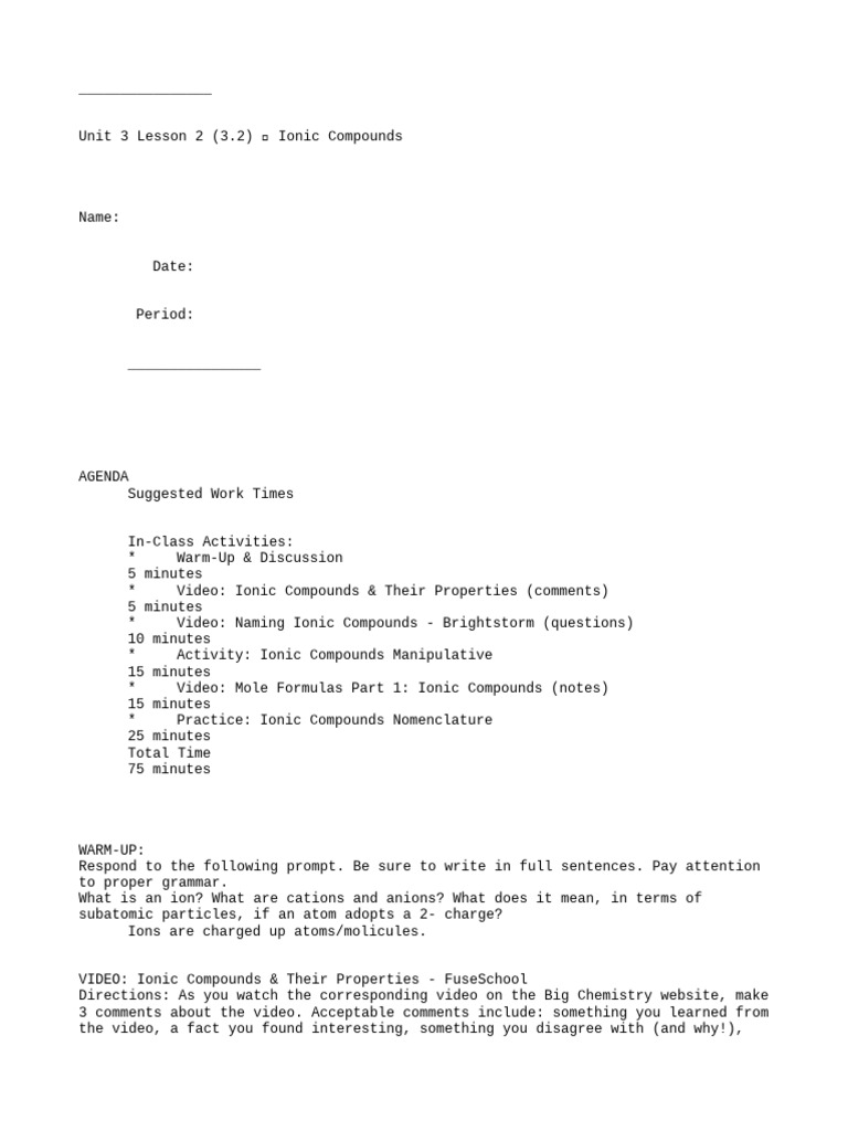 Gilbert Jefferson - 3.2.25 - Ionic Compounds | PDF | Chemical Compounds | Ion