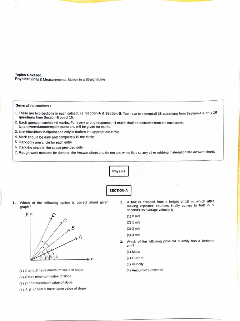 Motion in Straight Line Ques | PDF | Velocity | Acceleration