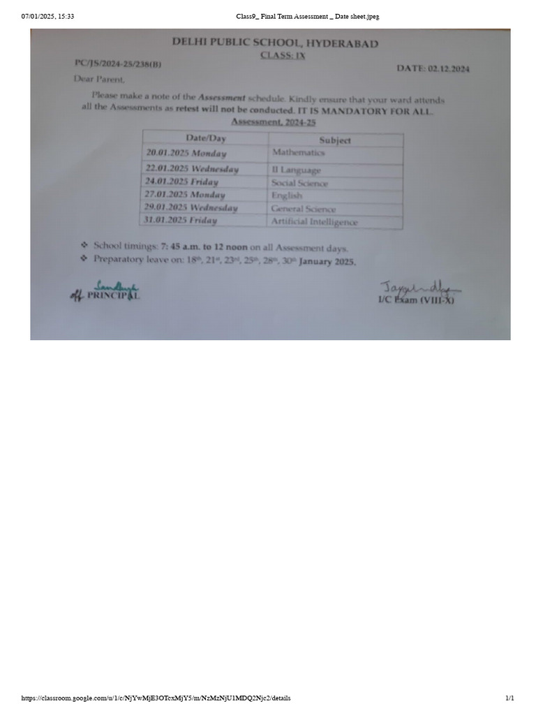 Class9 - Final Term Assessment - Date Sheet - Jpeg | PDF