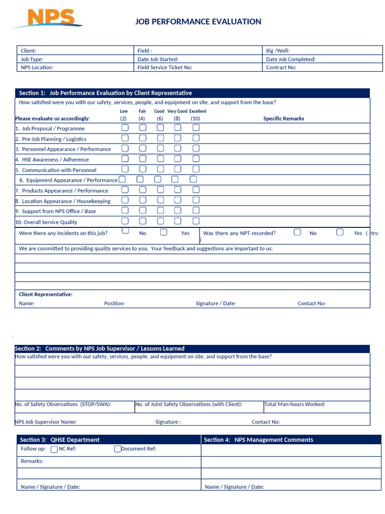QAF0033 Rev 5 Job Performance Evaluation | PDF